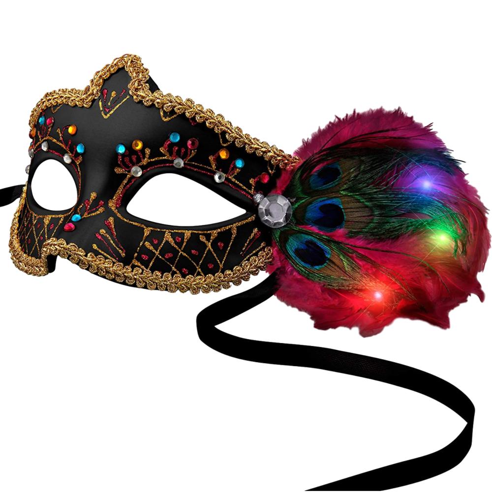 Blinkee 1122300 Black Mardi Gras Mask with LED Feathers - Walmart.com