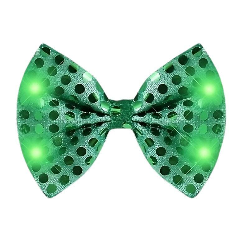 Green Sequin Bow Tie with Green LED Lights for St Patricks Day