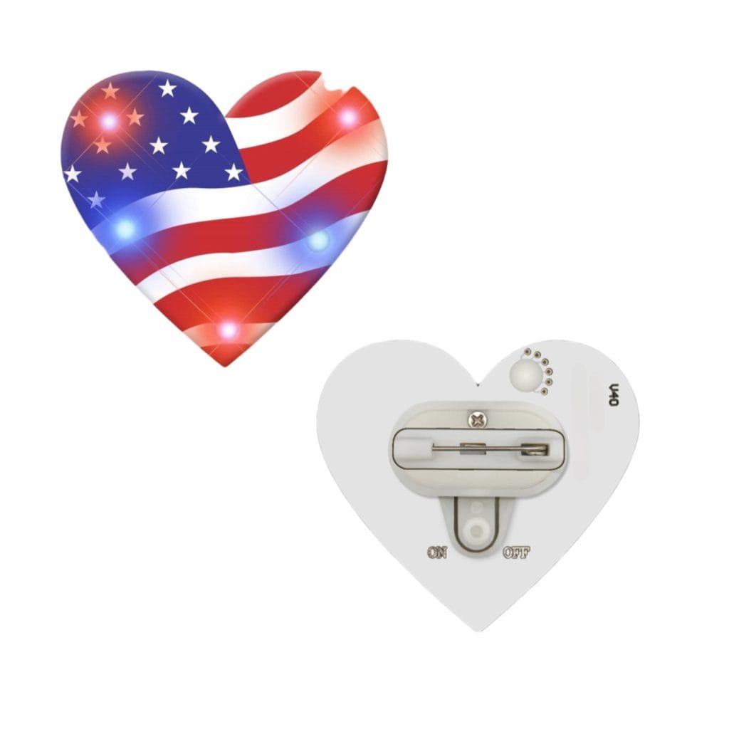 USA Heart Flashing Body Light Lapel Pins