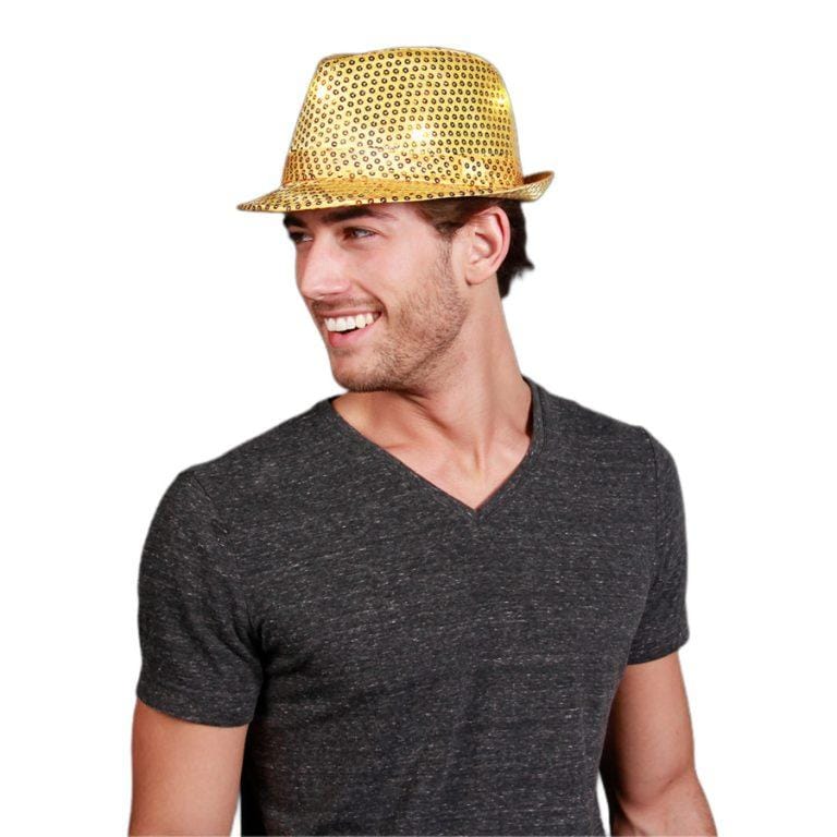 Gold Sequin Fedora Hat: LED Lights for Any Party