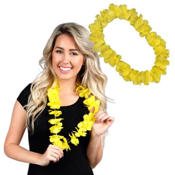 Hawaiian Flower Lei Necklace Yellow | Best Glowing Party Supplies