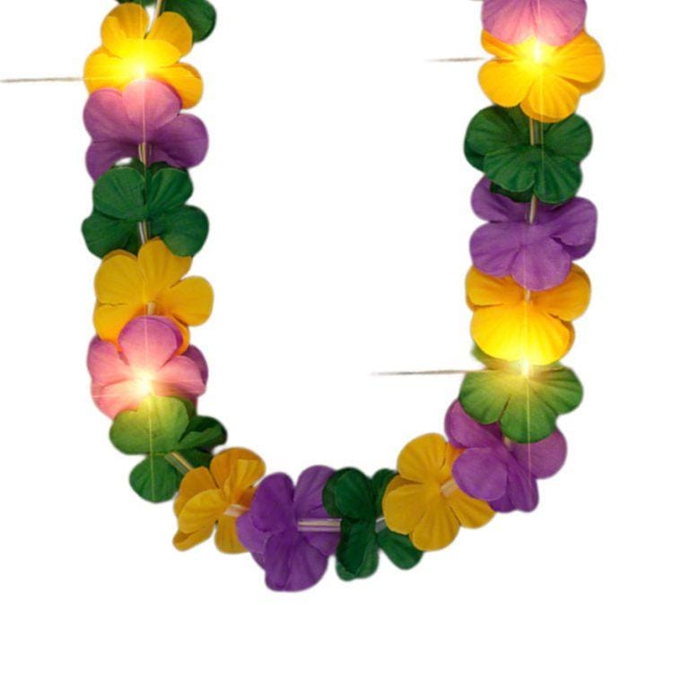 Light Up Hawaiian Flower Lei Necklace Mardi Gras