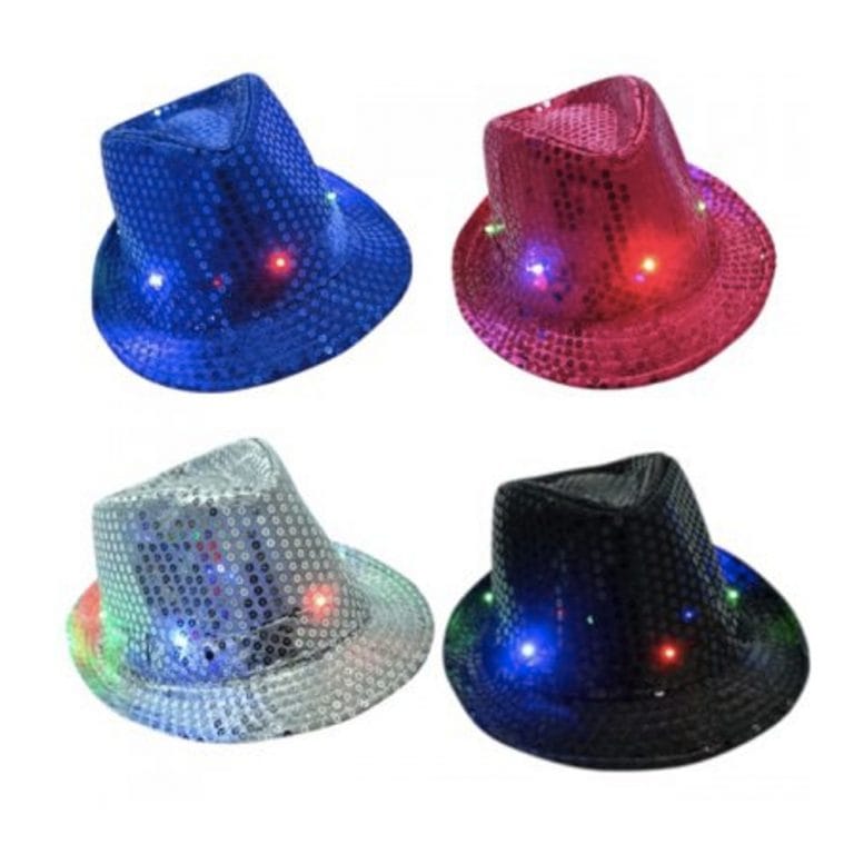 Light Up the Night: 72 LED Sequin Fedoras, All Colors!