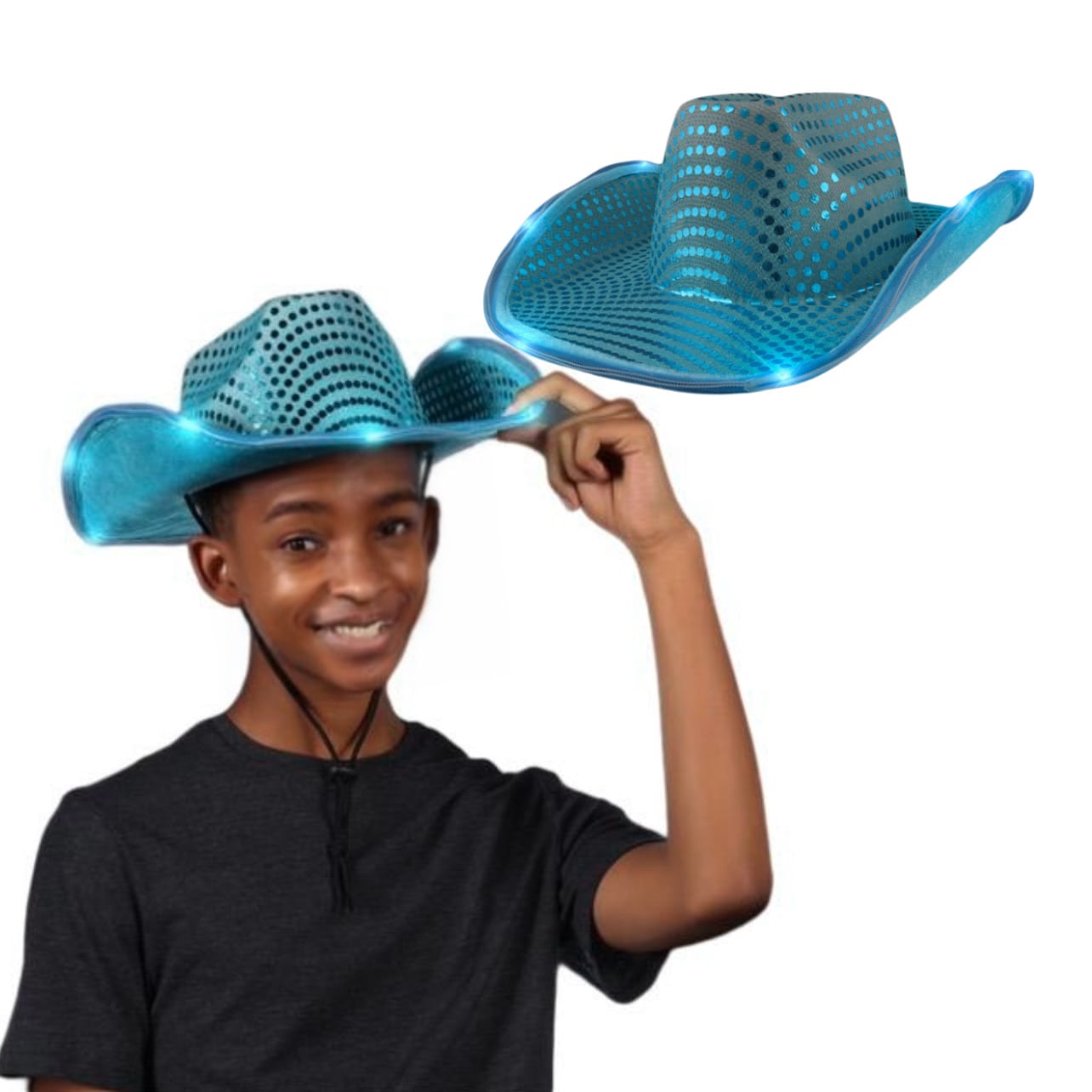 LED Flashing Cowboy Hat with Turquoise Sequins • Magic Matt's Brilliant ...