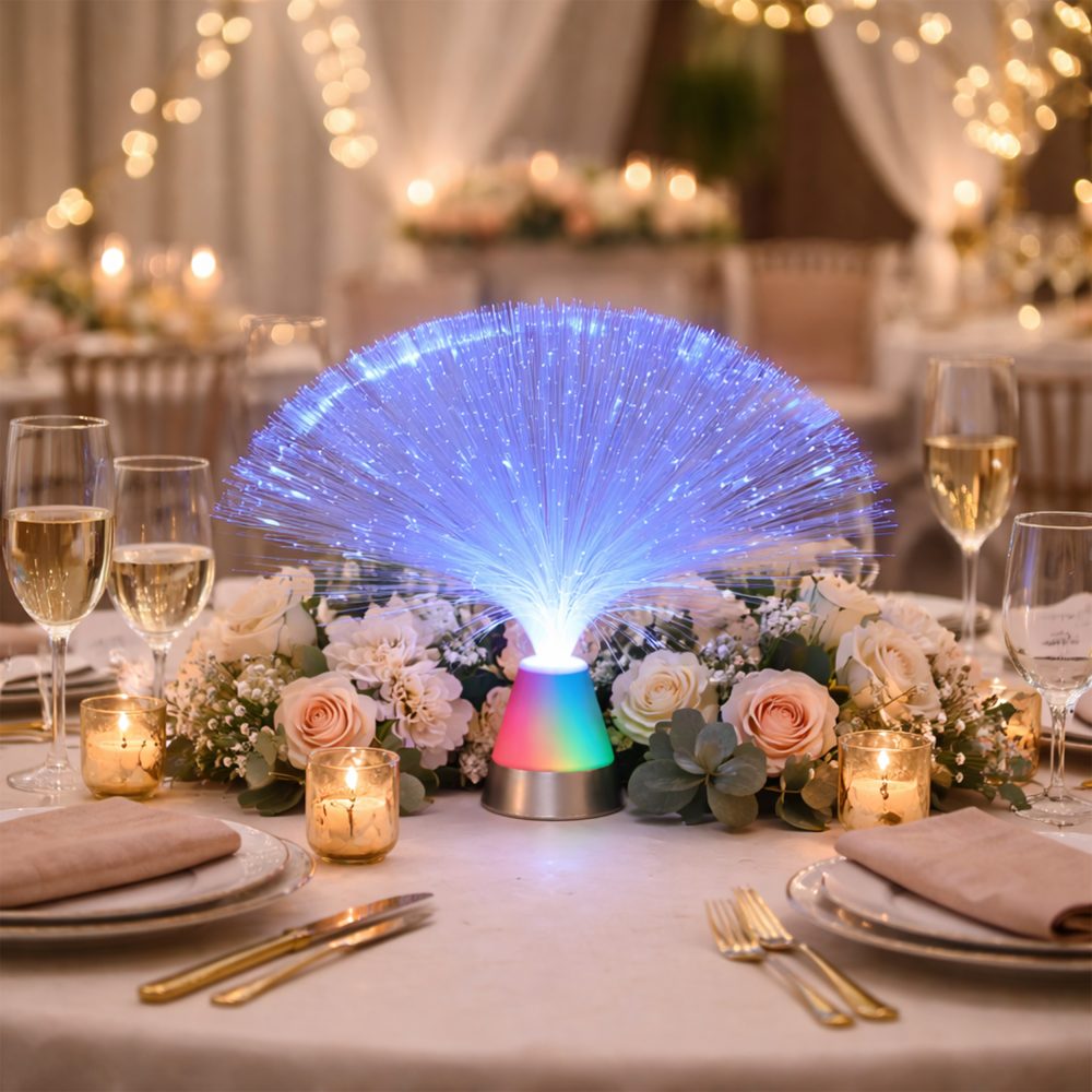 Pack of 6 Bright Blue Fiber Optic Centerpiece with Color Changing Base