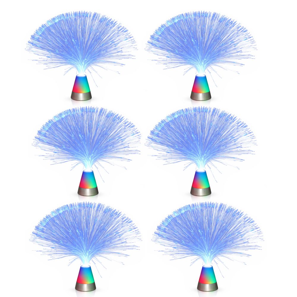 Pack of 6 Bright Blue Fiber Optic Centerpiece with Color Changing Base